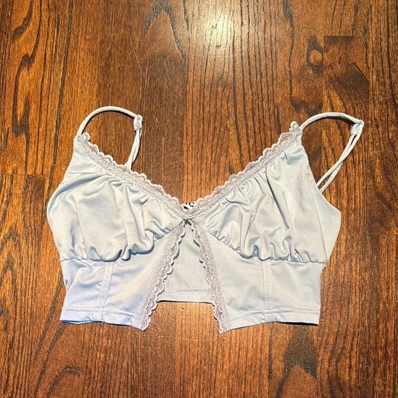 Tic Toc | Tops | Tic Toc Light Blue Lace Edged Crop Top Small | Poshmark